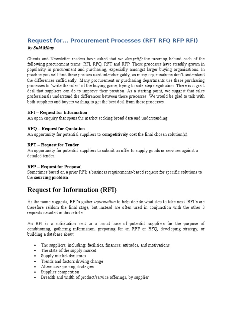 RFX RequestForProcurement | PDF | Request For Information | Request For ...