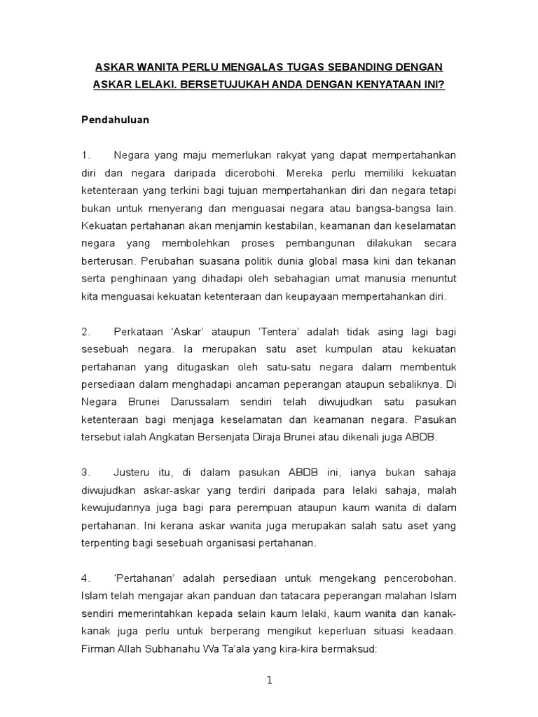 Askar Wanita Perlu Mengalas Tugas Sebanding Dengan Askar Lelaki | PDF