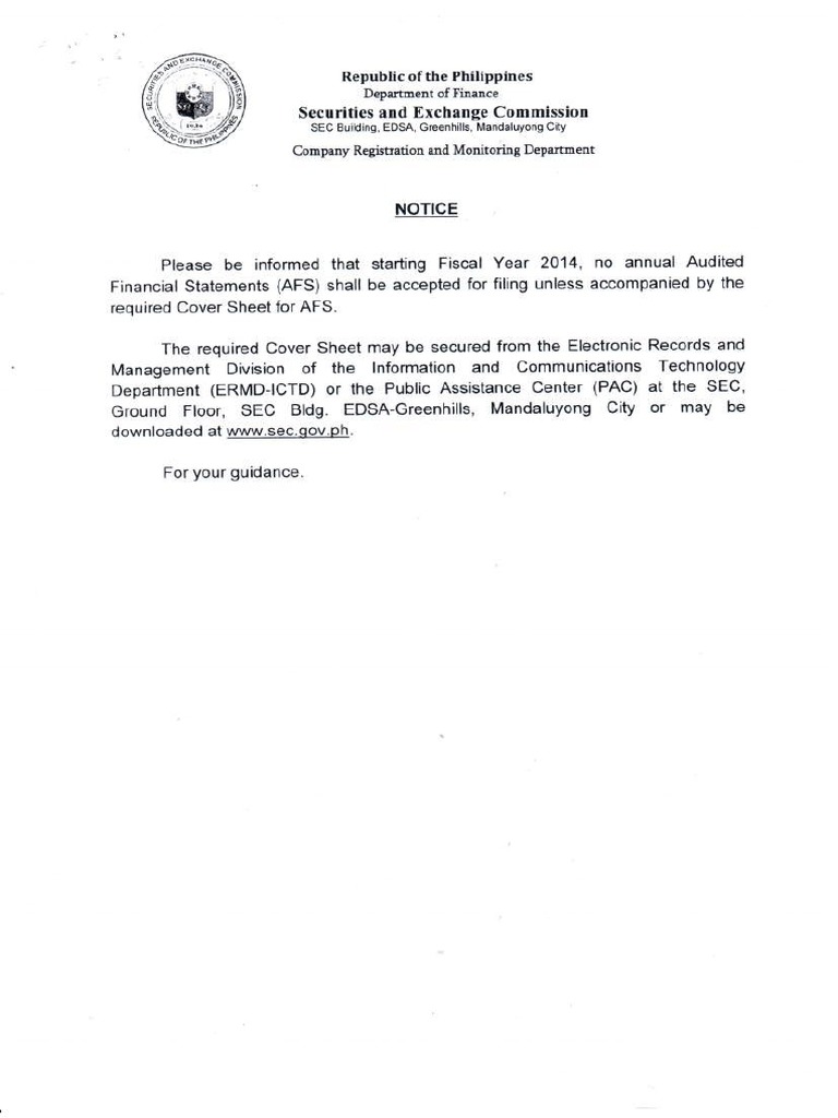 SEC Cover Sheet - Annual Financial Statements | PDF