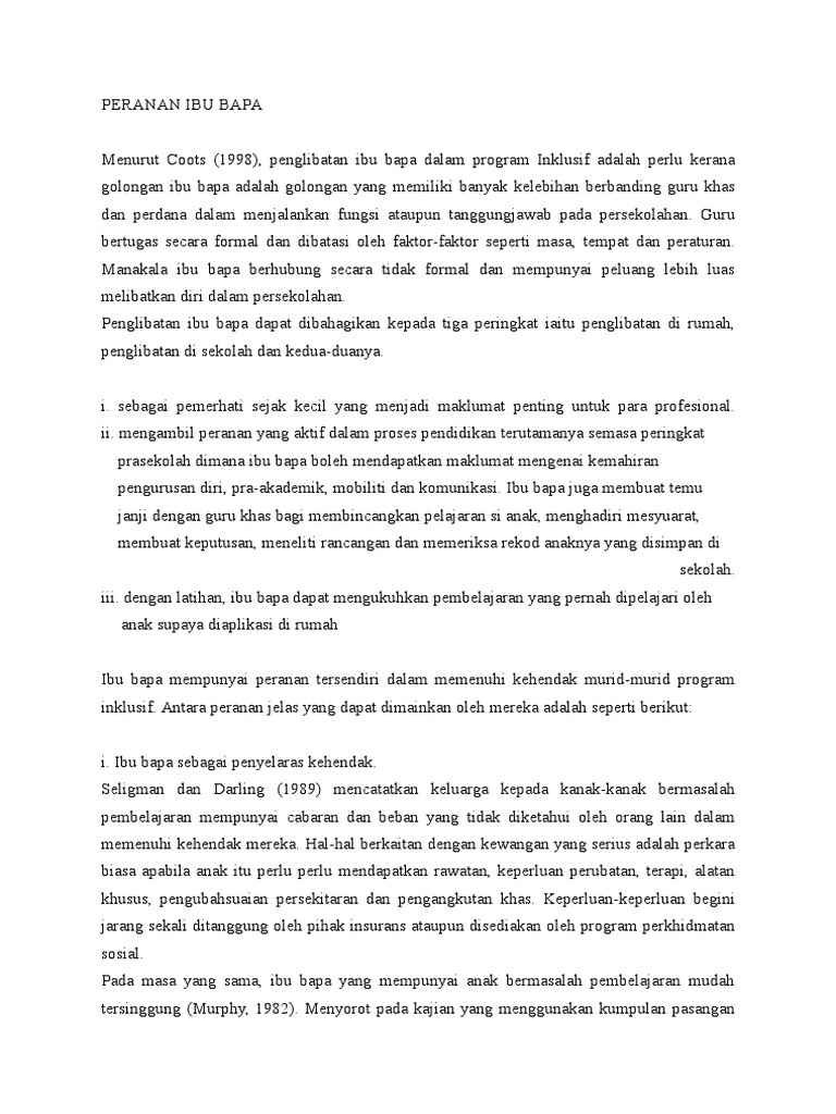 Peranan Ibu Bapa | PDF