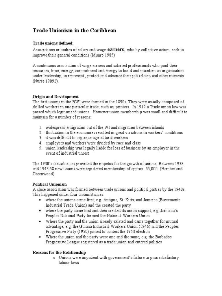 Trade Unionism in the Caribbean | PDF | Trade Union | Employment