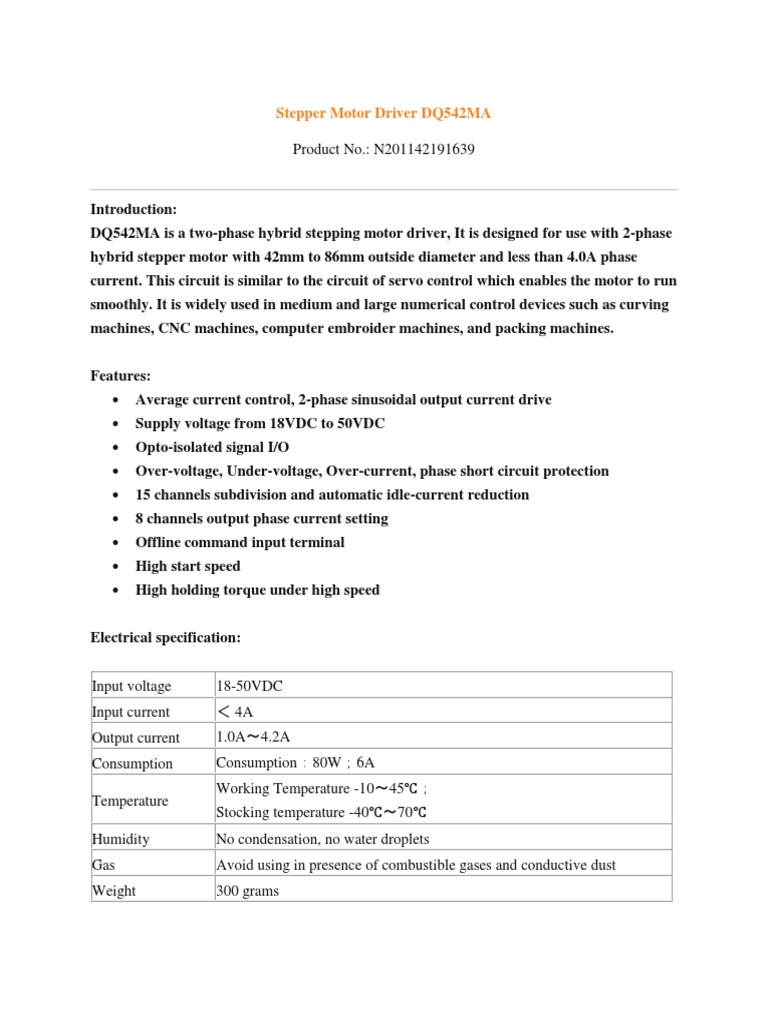 DQ542MA Stepper Motor Driver Overview | PDF | Numerical Control ...