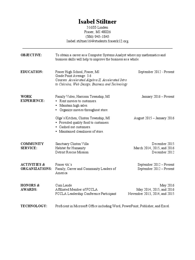 Isabel Stiltner's Resume Summary | PDF