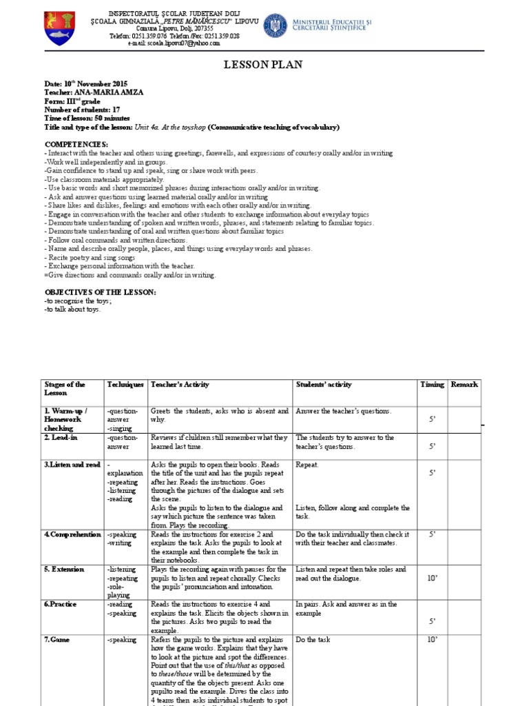 Lesson Plan: At the Toyshop | PDF | Lesson Plan | Education Theory