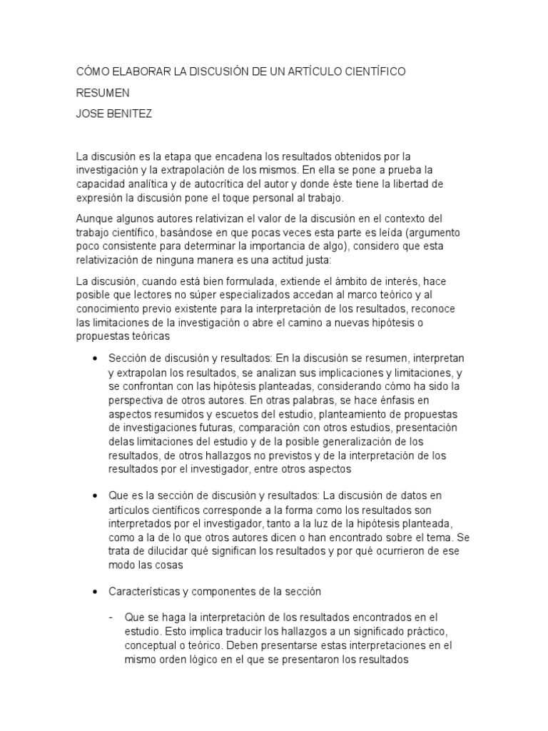 Cómo Elaborar La Discusión de Un Artículo Científico | PDF | Hipótesis ...