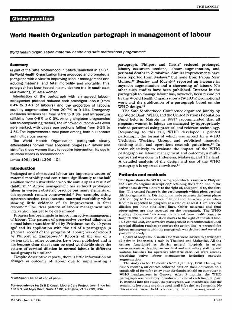 WHO Partograph Study Lancet 1994 | PDF | Caesarean Section | Childbirth