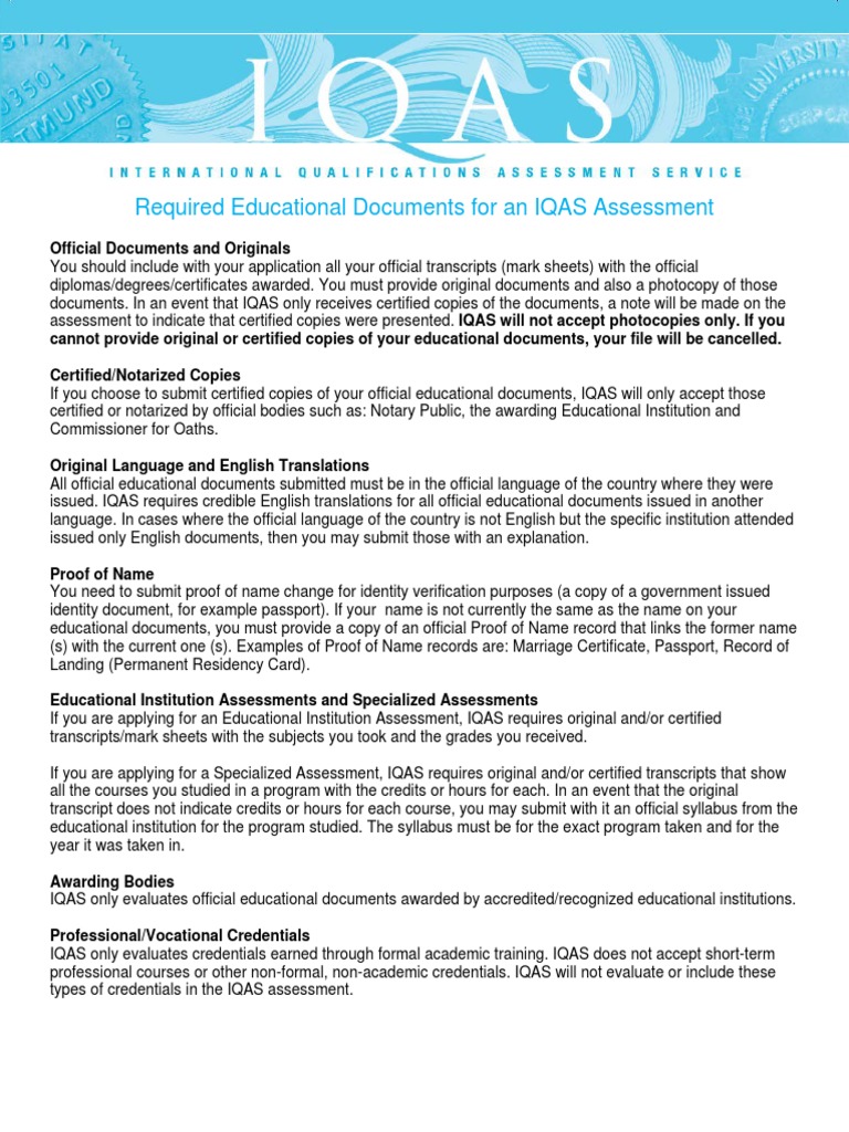 IQAS Document Submission Guide | PDF | Diploma | Academic Degree