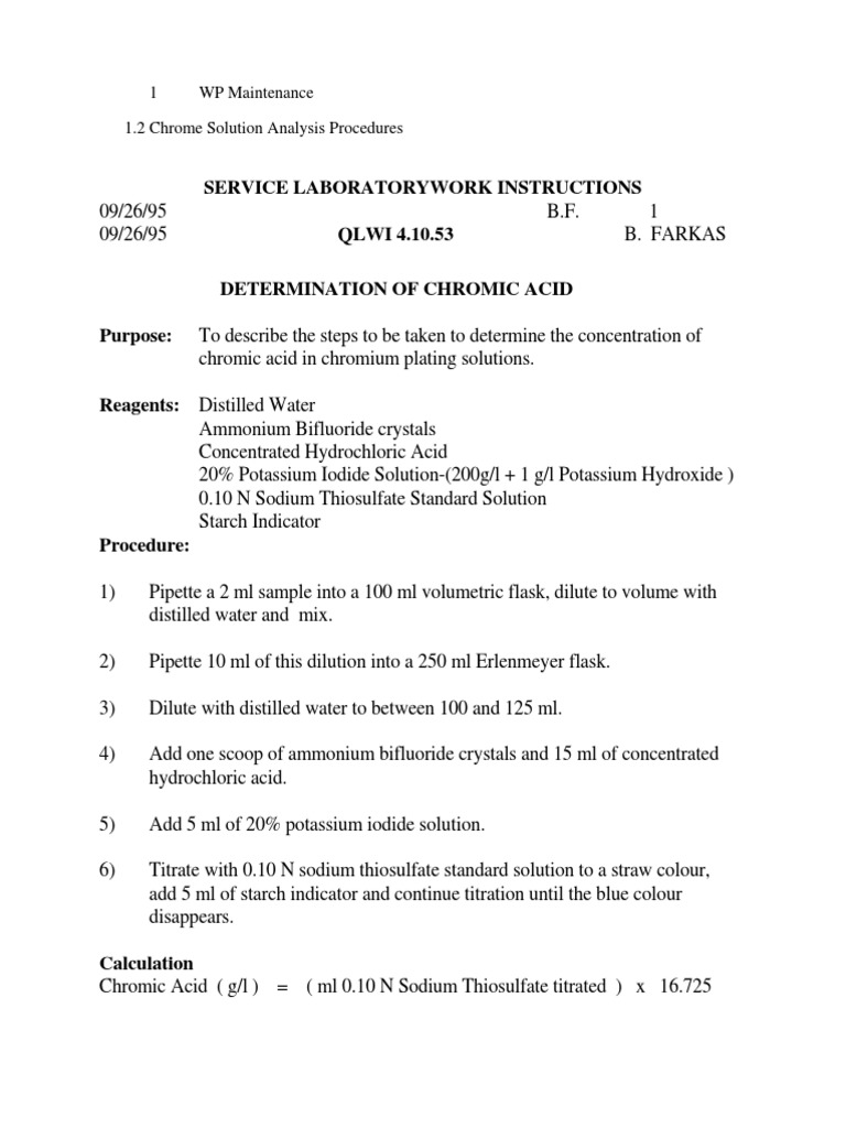 Chrome Solution Analysis Procedures | PDF | Titration | Chemistry