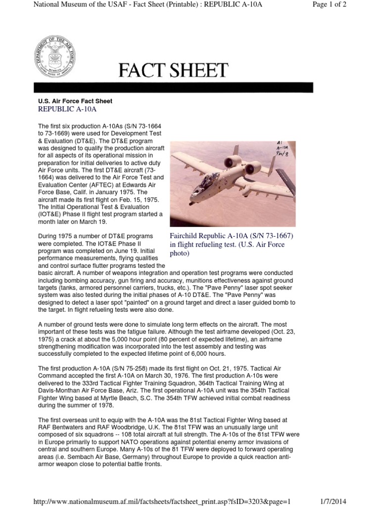 A-10A USAF Fairchild | PDF | United States Air Force | Aviation