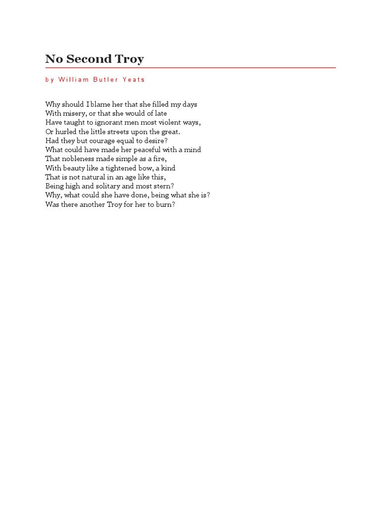 Yeats poem "No Second Troy | PDF