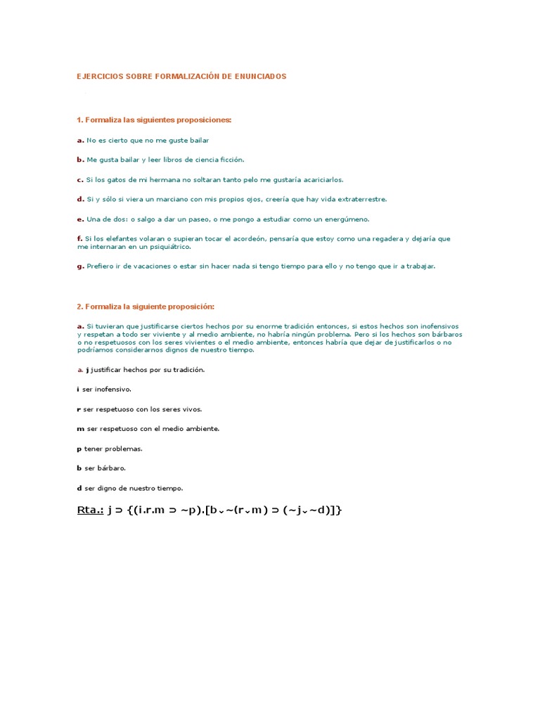 Ejercicios Sobre Formalización de Enunciados | PDF