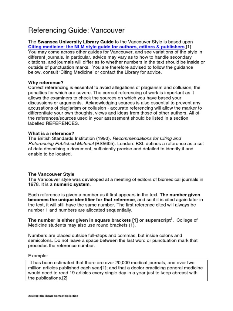 Vancouver Citation style | Citation | Wellness