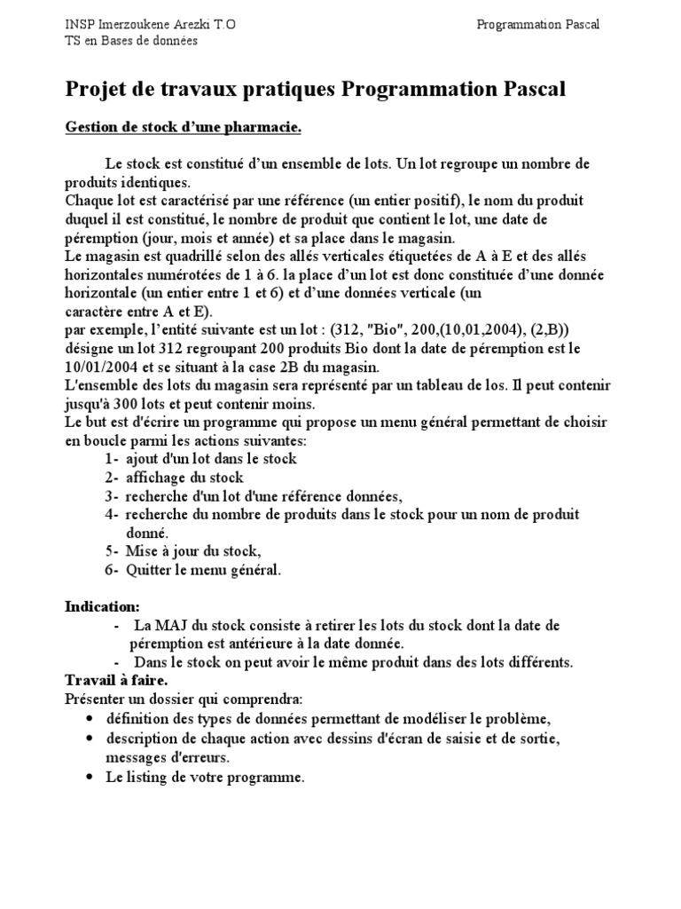 Projet de Travaux Pratiques Programmation Pascal | PDF | Facture | Taxe sur la valeur ajoutée