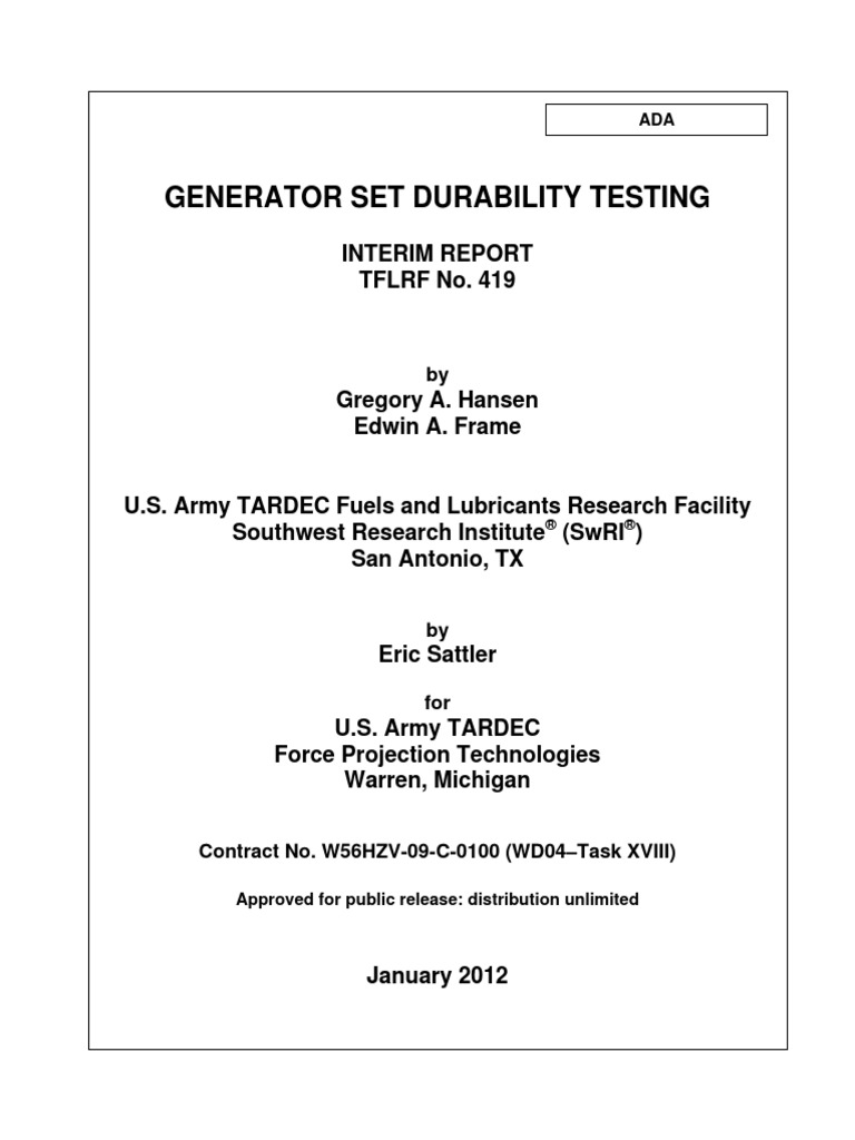 Durability Test Report ADA569977 PDF | PDF | Jet Fuel | Electric Generator