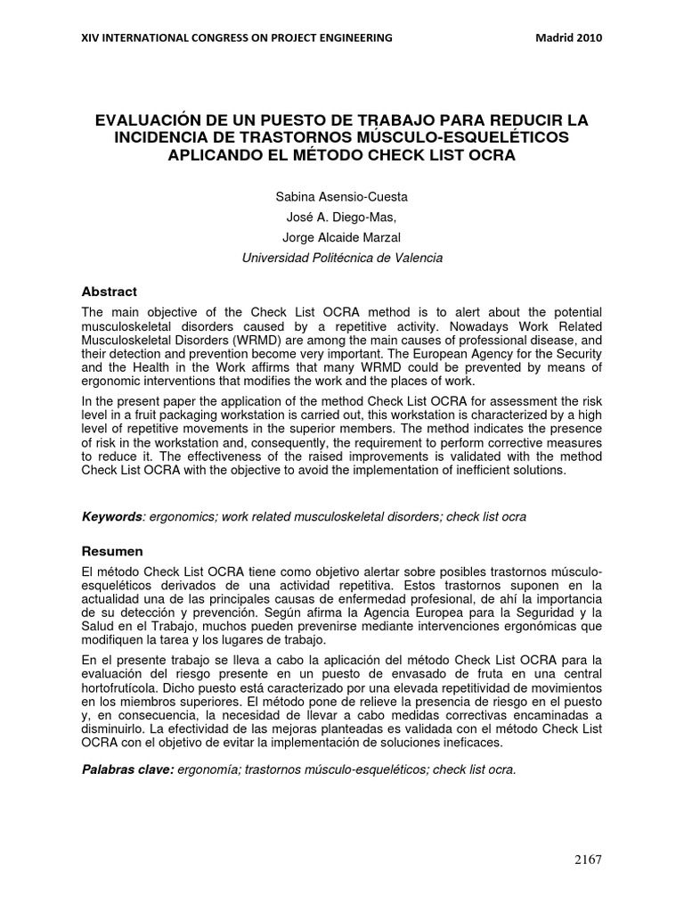 Aplicación Check List OCRA | PDF | Factores humanos y ergonomía | Ritmo