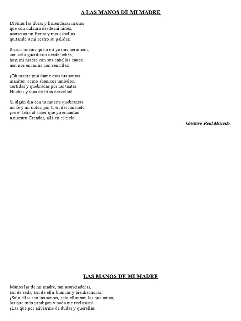 A Las Manos de Mi Madre - Poema | PDF