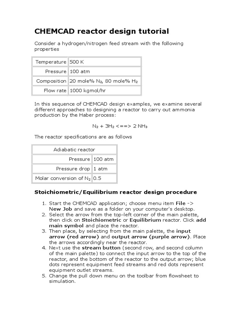 Chemcad Reactor Design Tutorial | PDF | Chemical Reactor | Stoichiometry