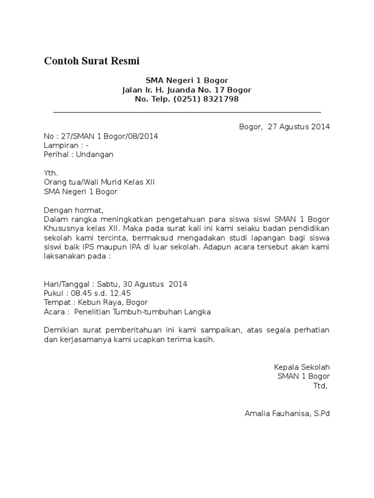Contoh Surat Resmi | PDF