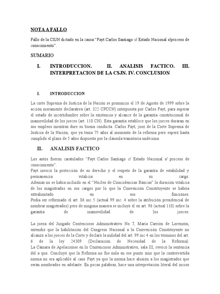 Nota A Fallo Caso Fayt | PDF | Constitución | Separación de poderes