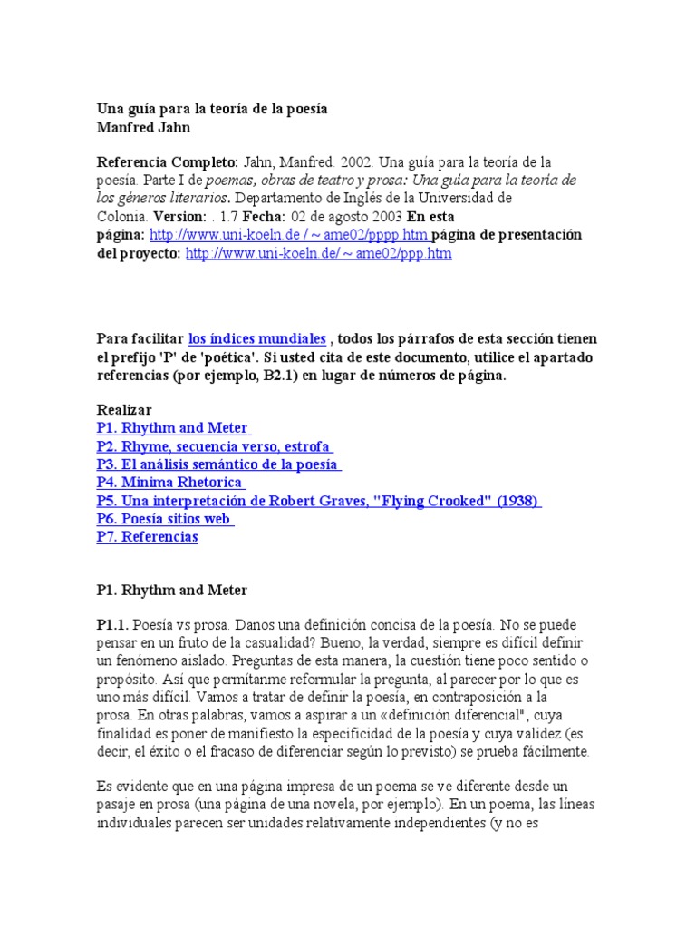 A Guide To The Theory of Poetry. Manfred Jahn | PDF | Ritmo | Metro ...