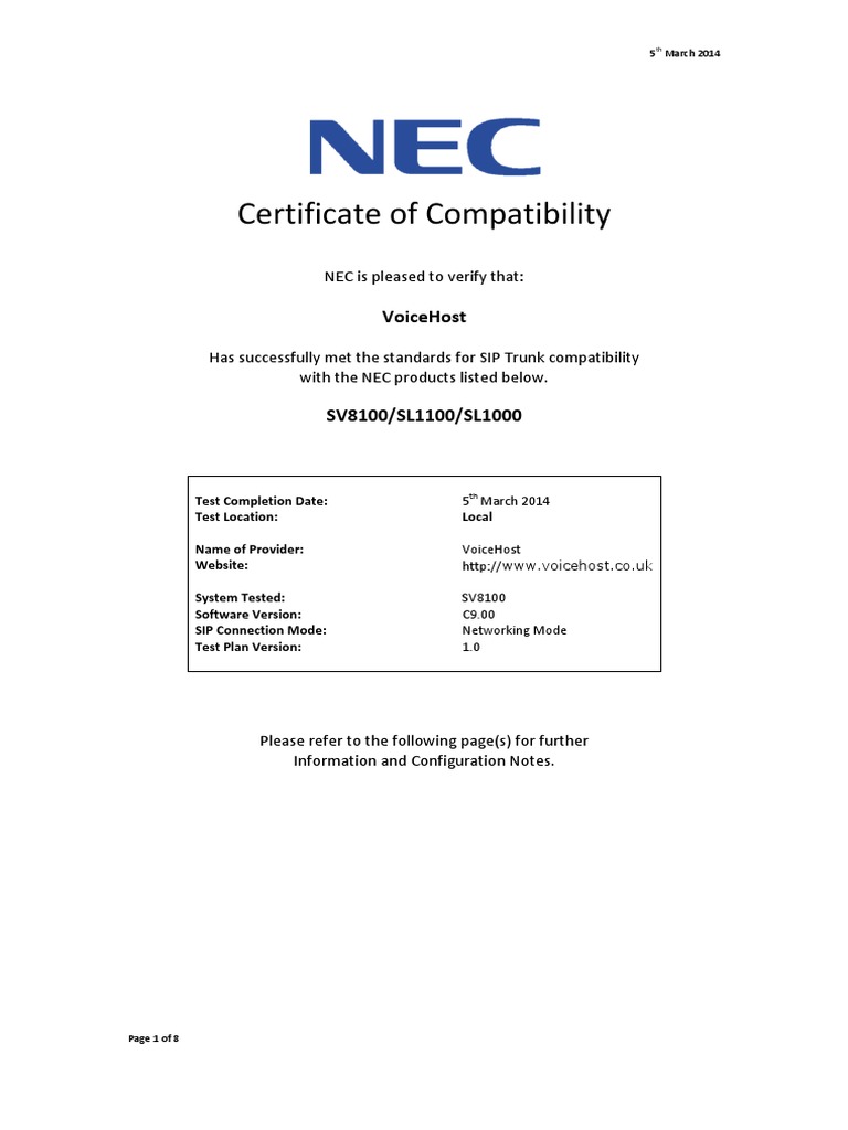 Nec Sl1100 and Sv8100 Sip Trunk Configuration Guide | PDF | Session ...