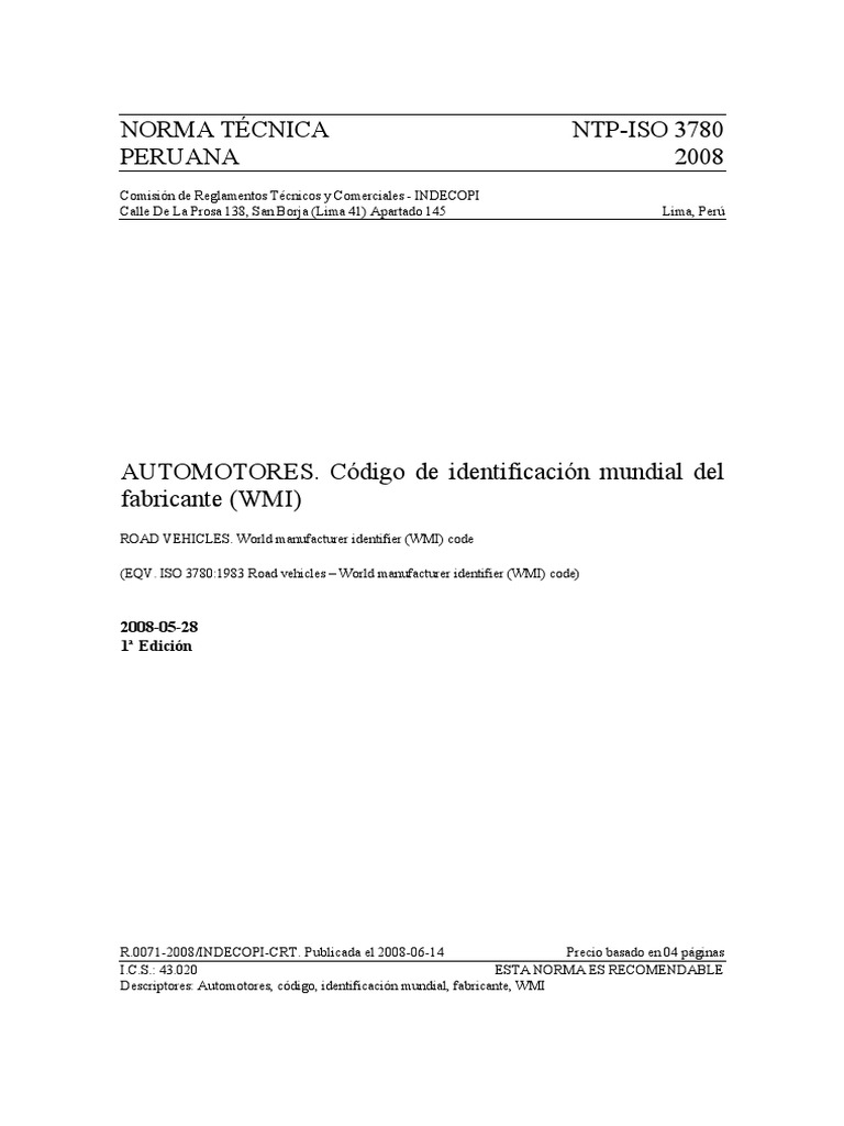 Iso 3780 | PDF | Organización internacional para la estandarización | Perú