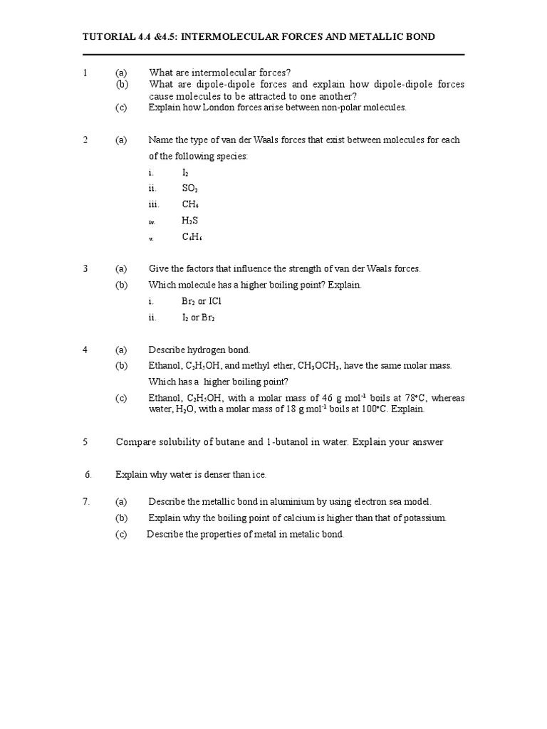 Chapter 4.4-Intermolecular Forces | PDF | Intermolecular Force ...