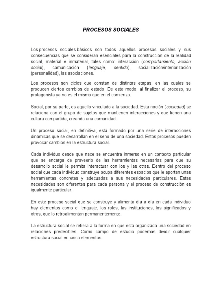 Ejemplos y Tipos de Procesos Sociales | PDF | Estructura social ...