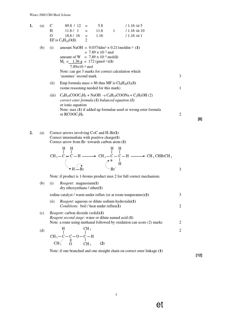 EdExcel A Level Chemistry Unit 9 Mark Scheme Jan 2000 | PDF | Physical ...