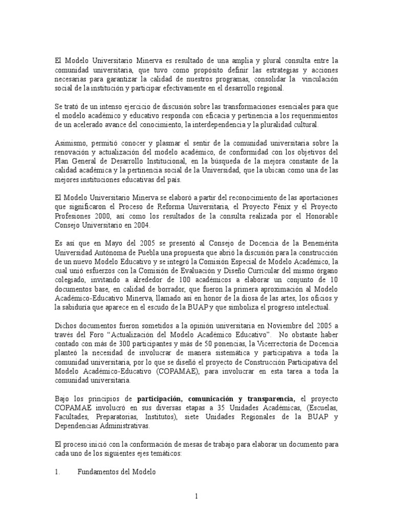 Modelo Buap Minerva - Intro | PDF | Universidad | Plan de estudios