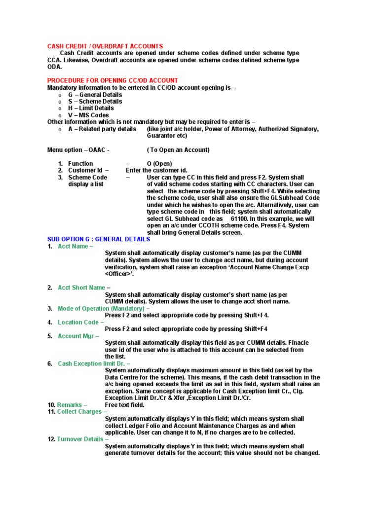 CC and Od Account Opening | PDF | Debits And Credits | Cheque