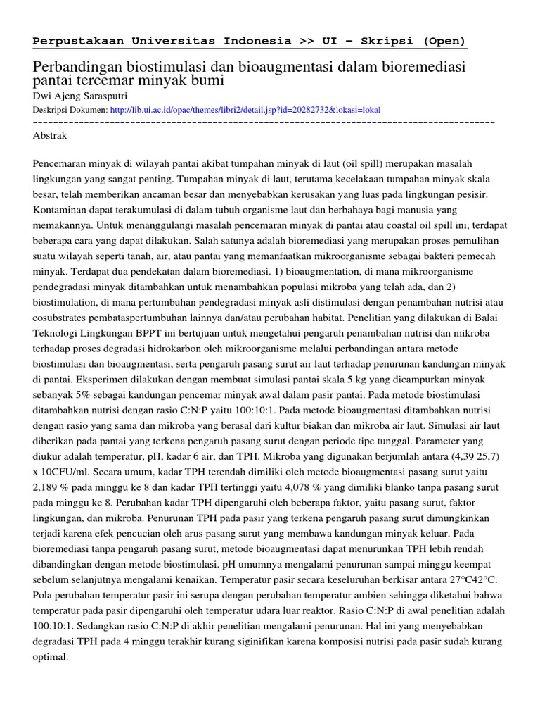 Biostimulasi vs Bioaugmentasi Bioremediasi Minyak | PDF | Kesehatan ...