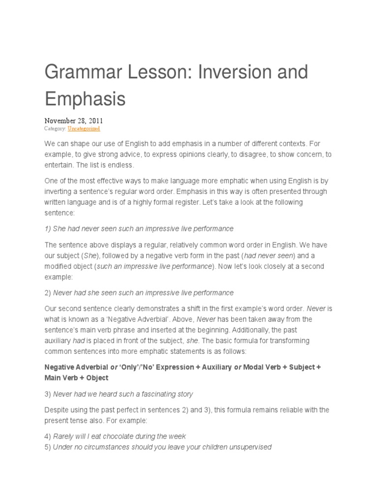 Grammar Lesson Inversions | PDF | Verb | English Language