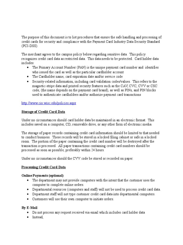 Procedures for the Safe Handling and Processing of Credit Card Data in ...