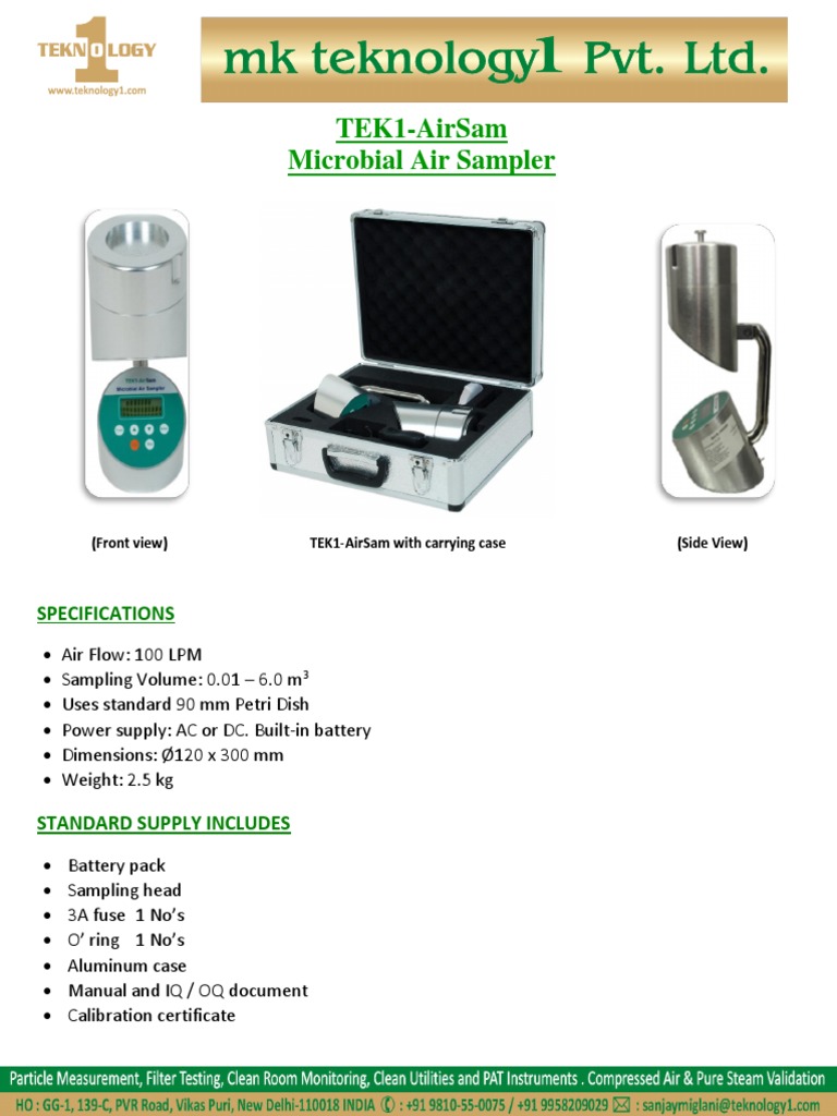 Tek1-Airsam Microbial Air Sampler: Specifications | PDF | Computer ...