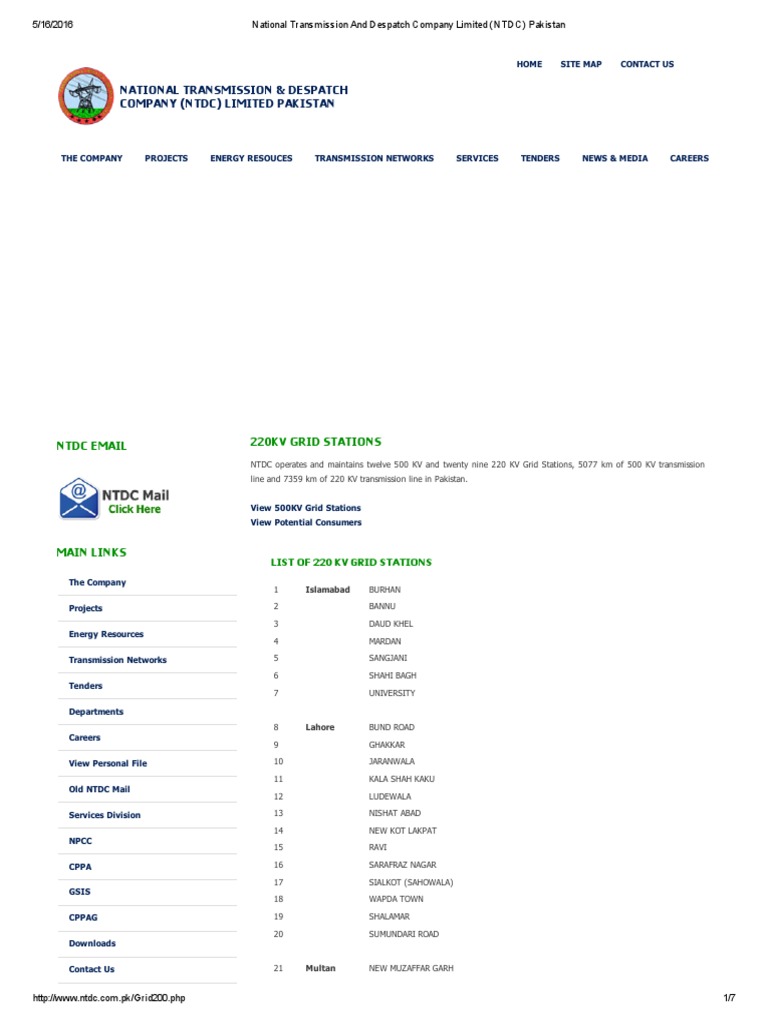 List of 220KV Grid Stations-NTDC | PDF | Electric Power Transmission | Electrical Grid