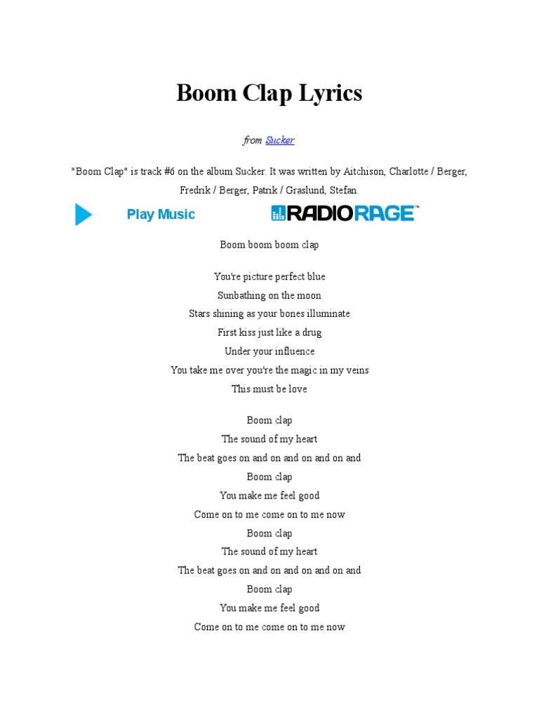 Boom Clap Lyrics | PDF | Leisure | Entertainment (General)