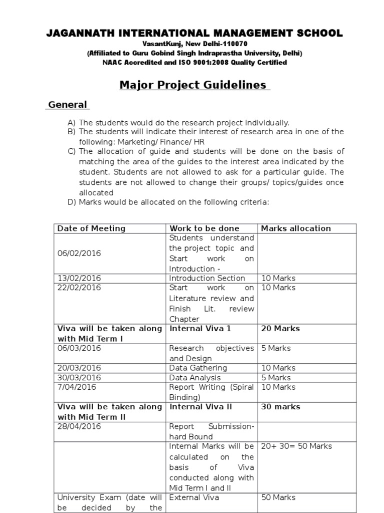 Guidelines - For Major Project | PDF | Science | Business