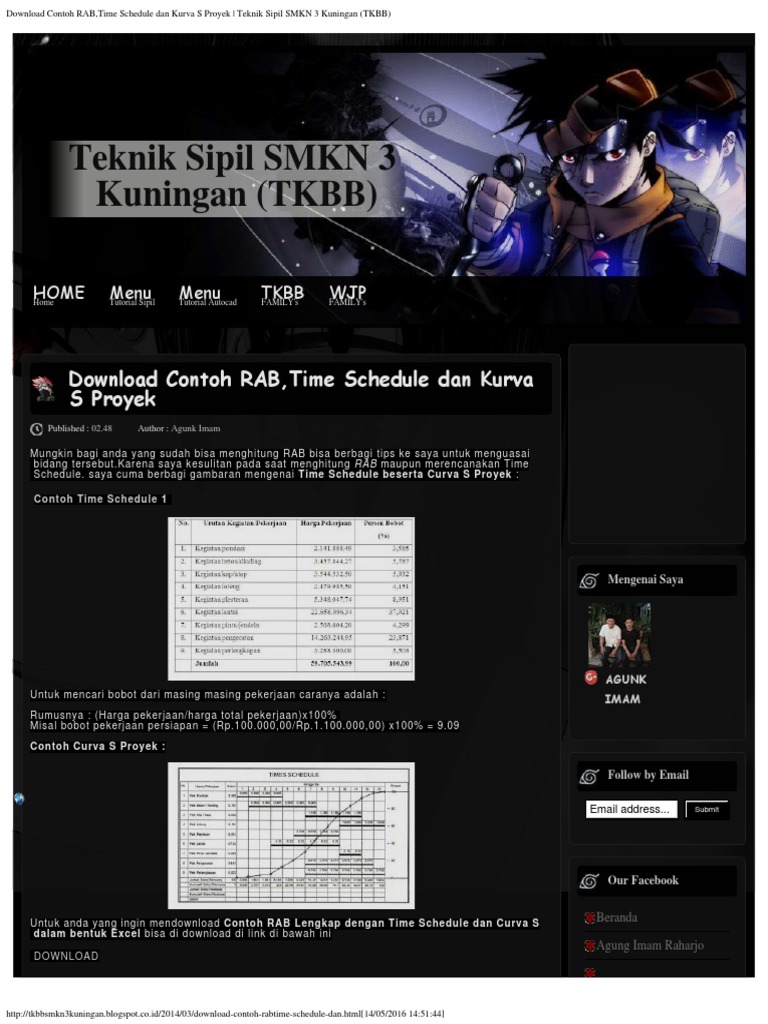 Contoh RAB, Time Schedule Dan Kurva S Proyek Teknik Sipil SMKN 3 Kunin | PDF
