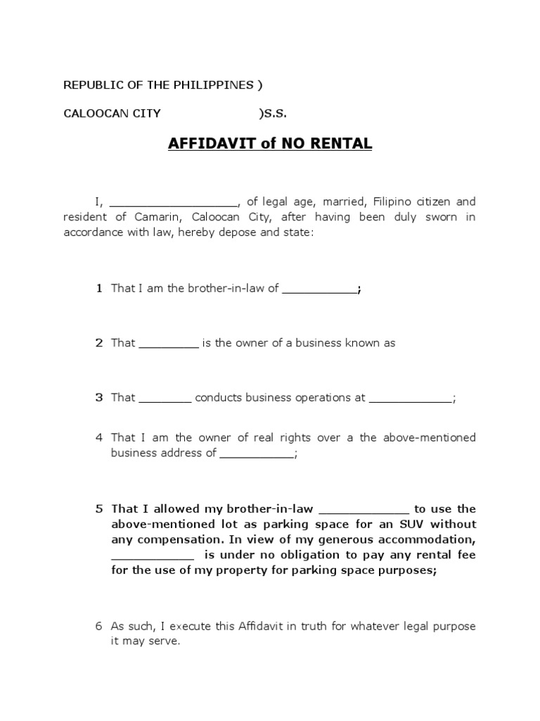 Affidavit of No Rental | PDF | Affidavit | Evidence
