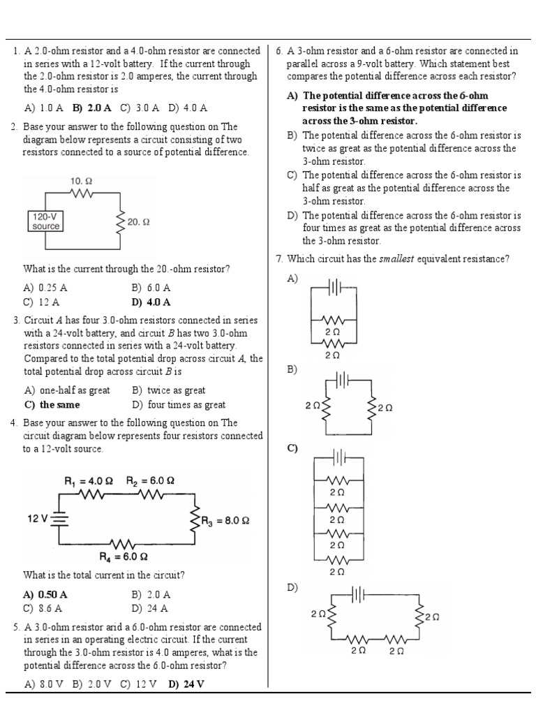 Circuits Practice Test Key | PDF