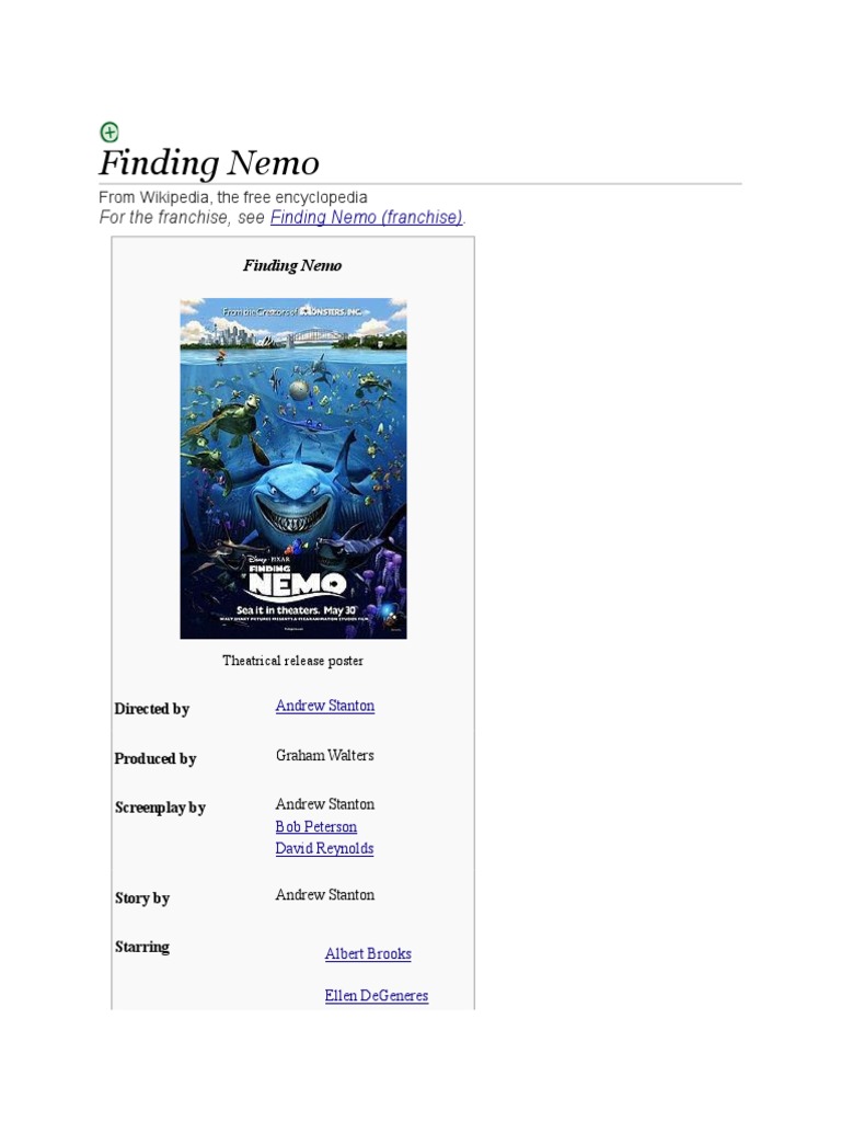 Finding Nemo | PDF | Animation | Cinema