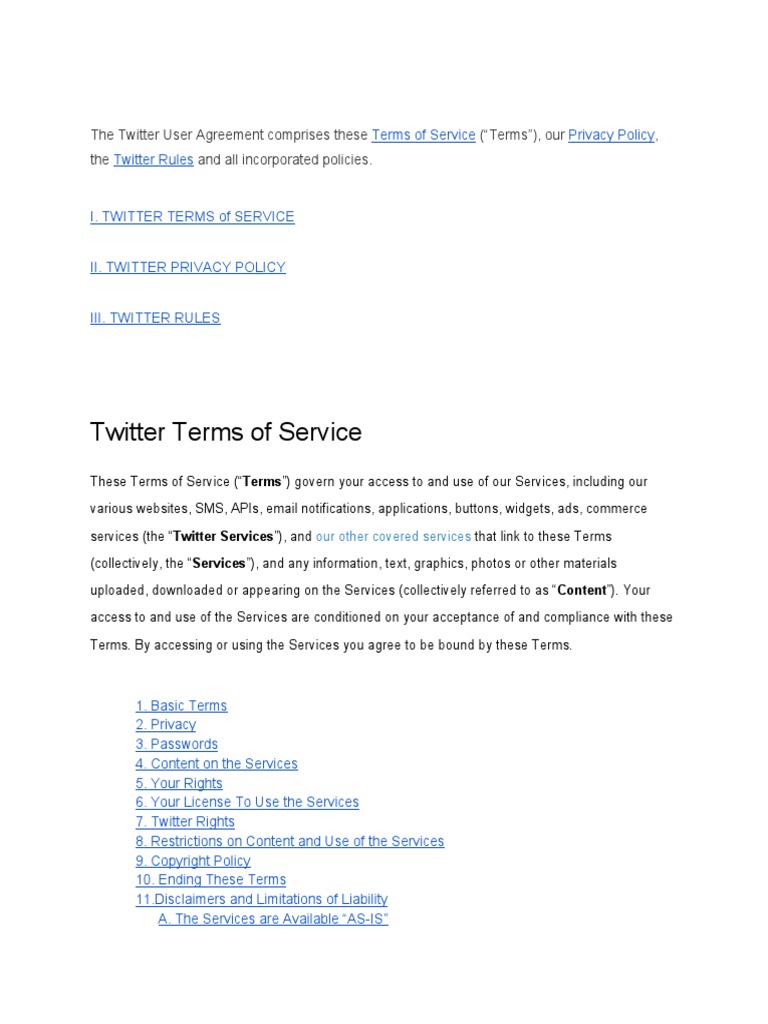 Twitter Terms of Service Overview | PDF | Computers