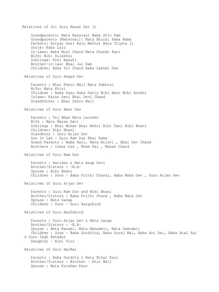 Guru Nanak Dev Ji and Family Tree | PDF