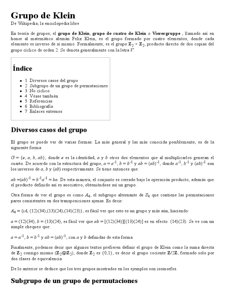 Grupo de Klein | PDF | Grupo (Matemáticas) | Estructuras algebraicas