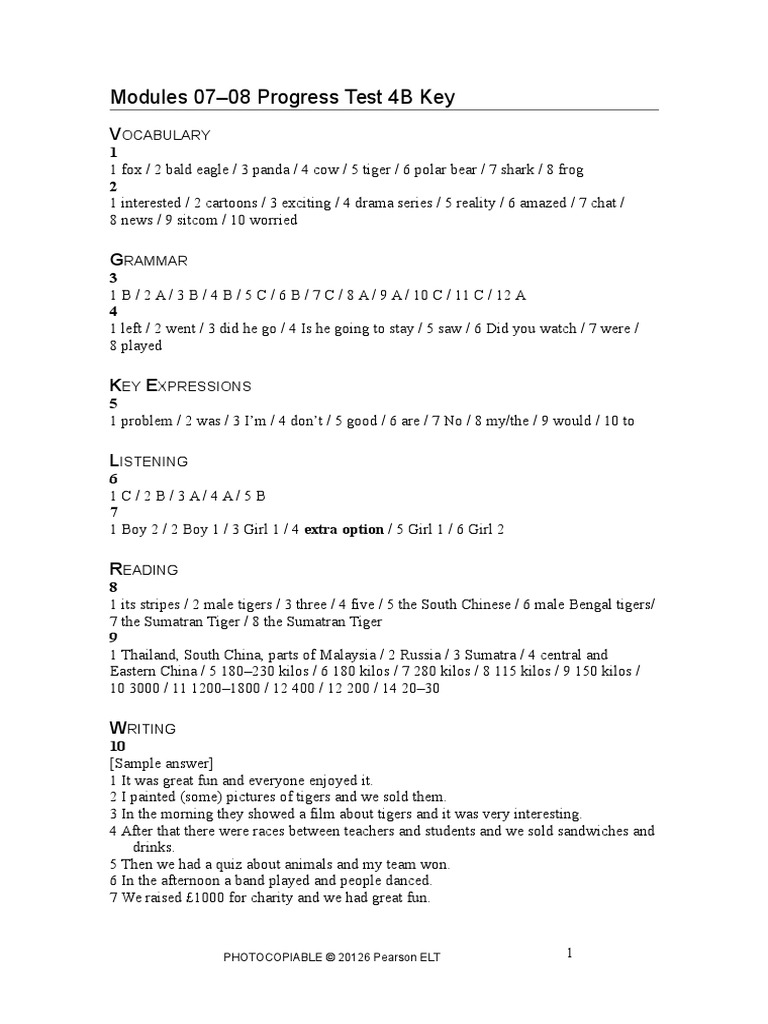 Modules 07-08 Progress Test 4B Key: Ocabulary | PDF | Cooking, Food & Wine