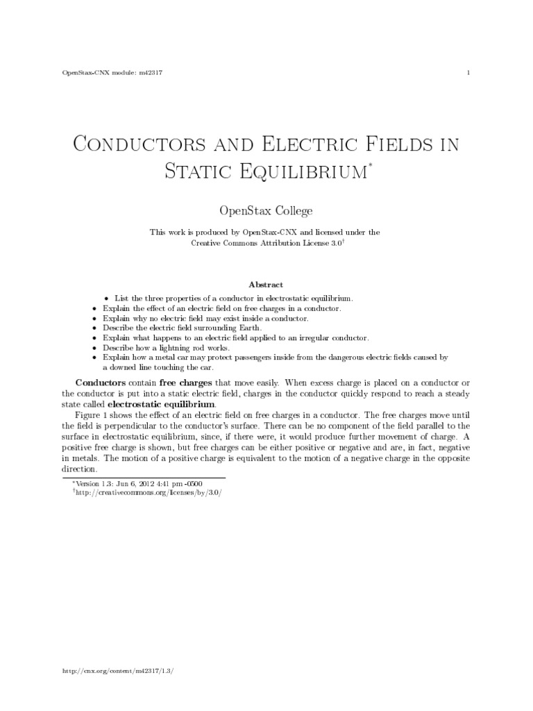 Conductors and Electric Fields in Static Equilibrium 3 PDF | PDF ...