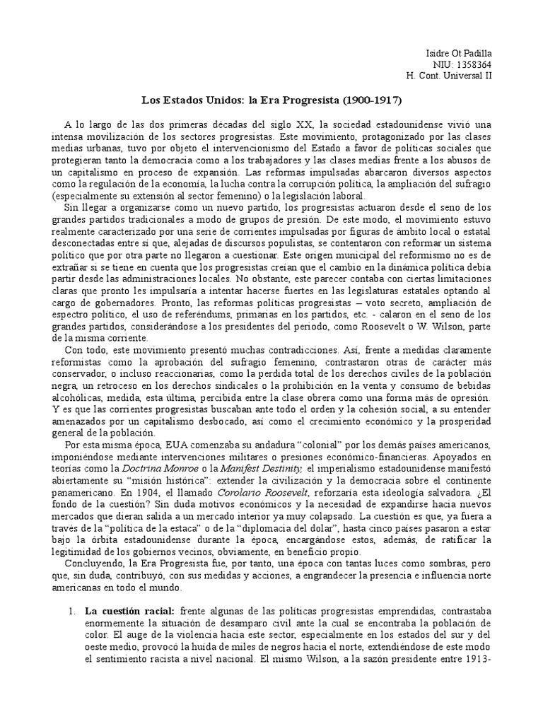 La Era Progresista en EE. UU. (1900-1917) | PDF | Progresismo | Los ...