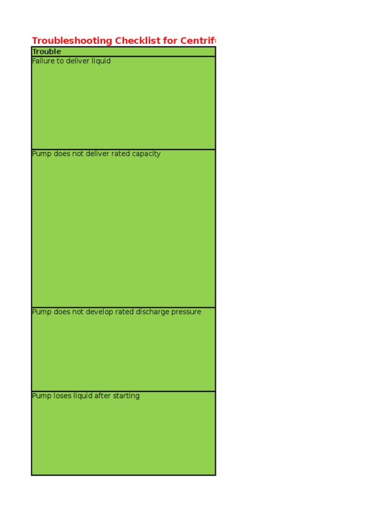 Centrifugal Pump Troubleshooting Checklist | PDF | Pump | Bearing ...