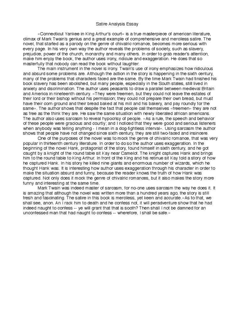 Satire Analysis Essay | PDF | Satire | Mark Twain